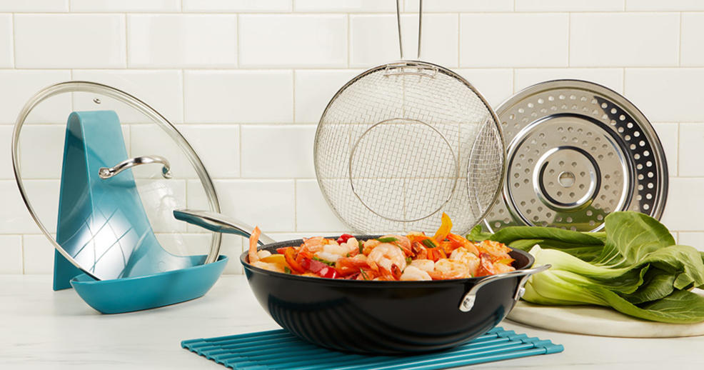 Hsn Curtis Stone Dura Pan 5 Quart 4 Piece Nonstick Chefs Skillet Set