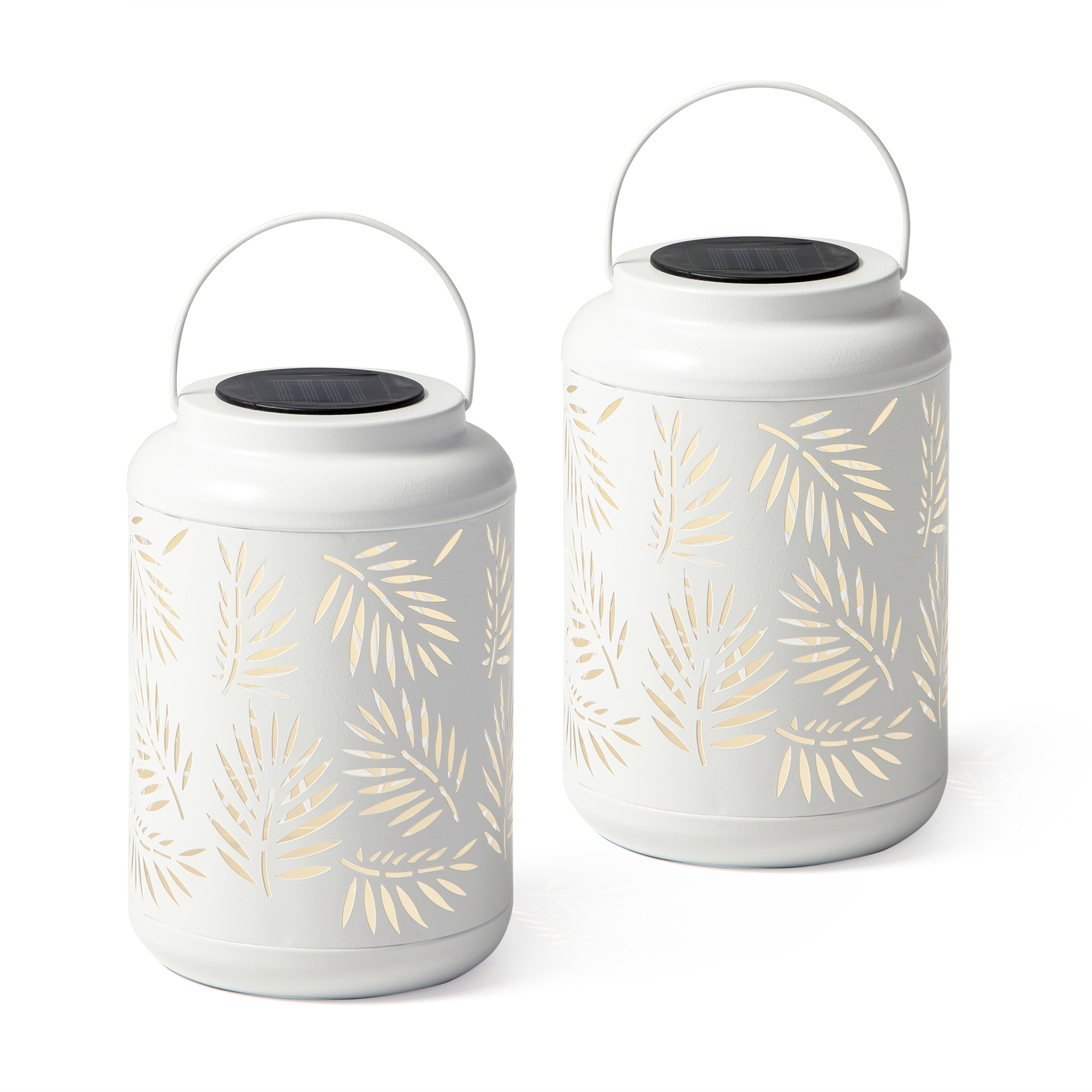 Glitzhome Set of 2 8.75in H Metal Cutout Leaf Solar Hanging Lantern ...