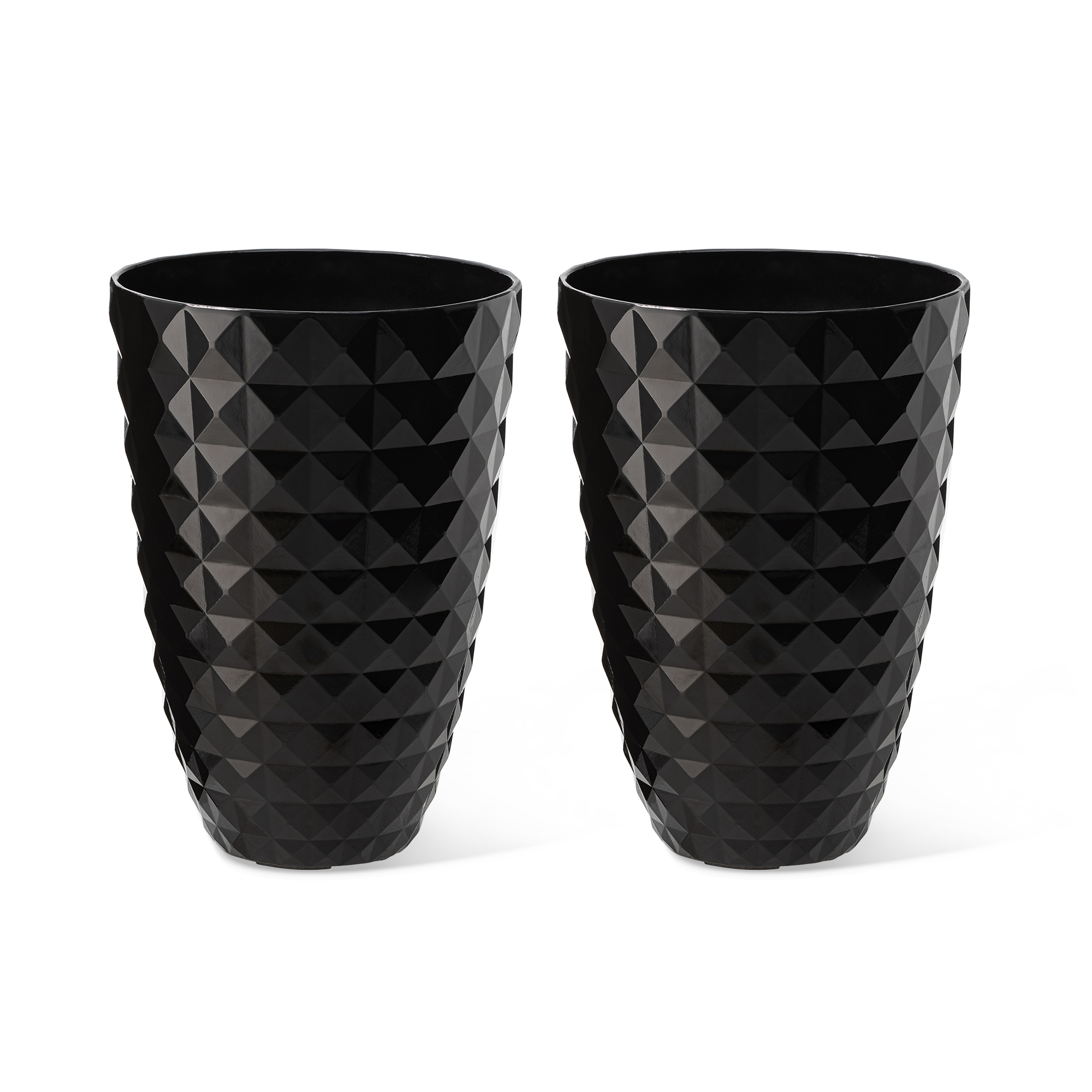19.75"H Set of 2 PE/Stone Faux Ceramic Diamond Textured Black Planter ...