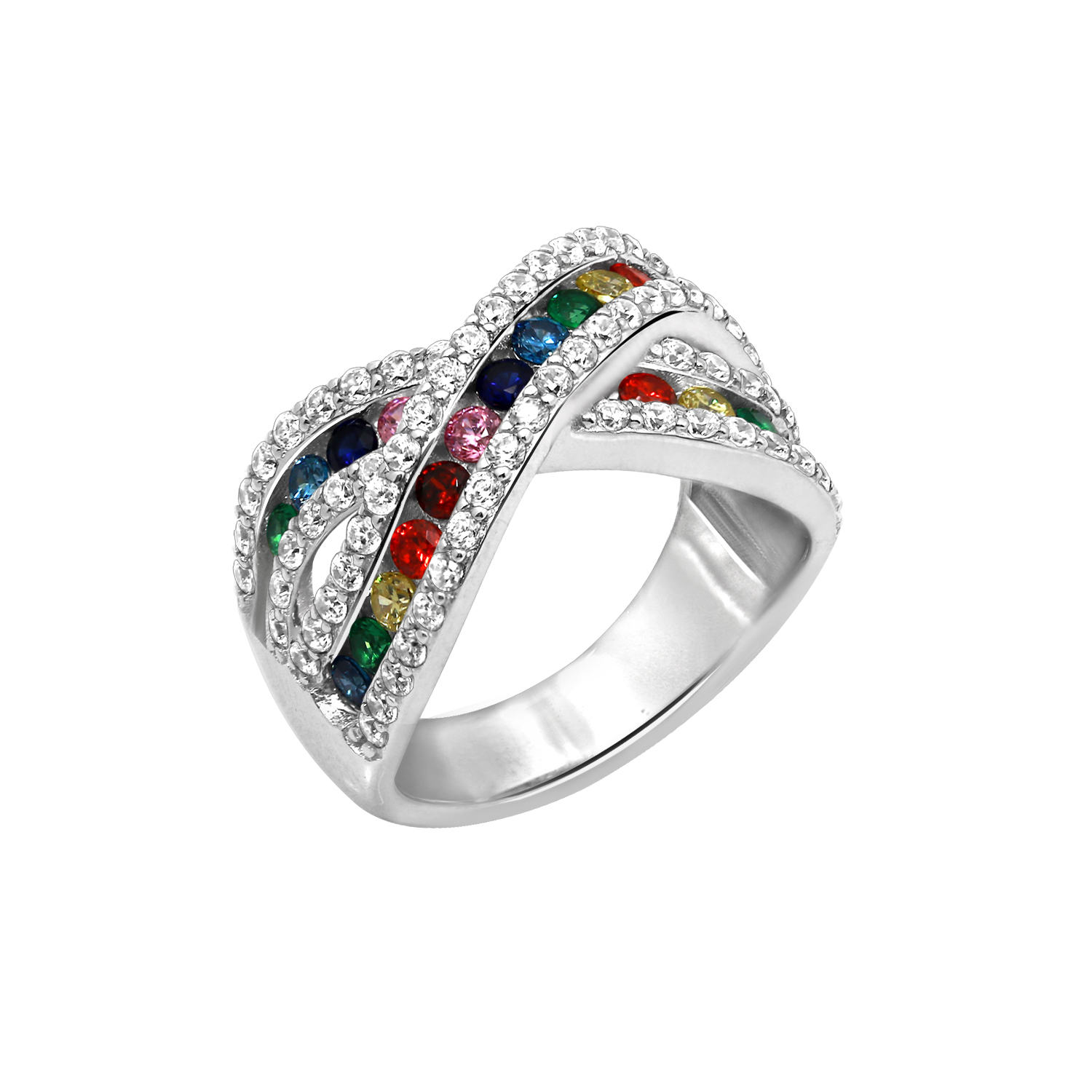 Radiance by Absolute™ 3.45ctw Platinum-Plated Rainbow Crossover Ring | HSN