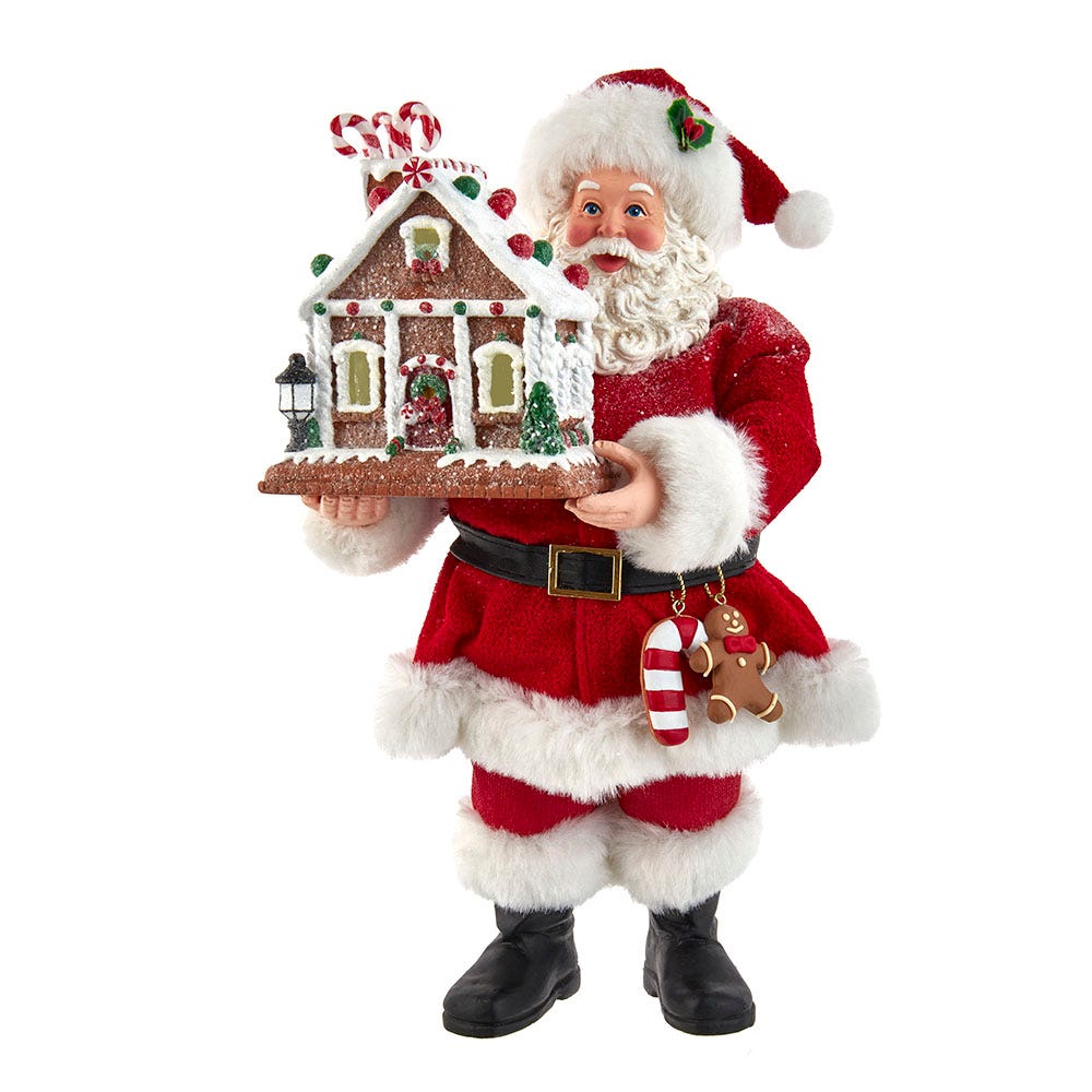 Kurt Adler 11" Battery-Operated Santa with Light-Up Gingerbread House | HSN