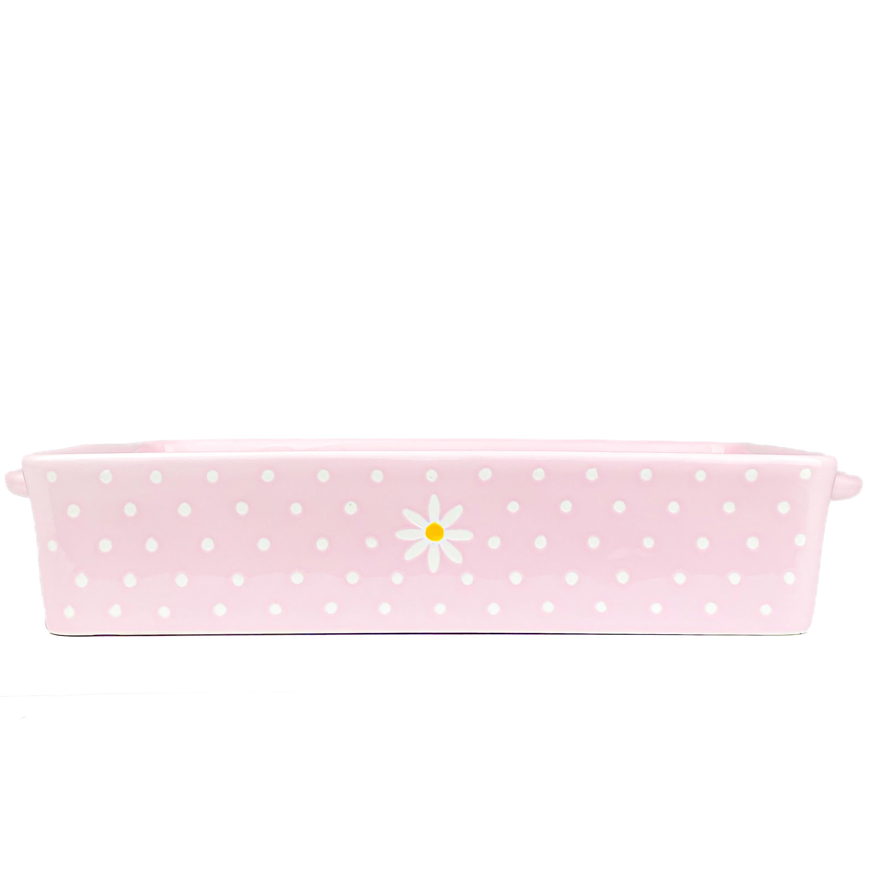 10 Strawberry Street Pink Daisy Polka Dot Rectangular Baker | HSN