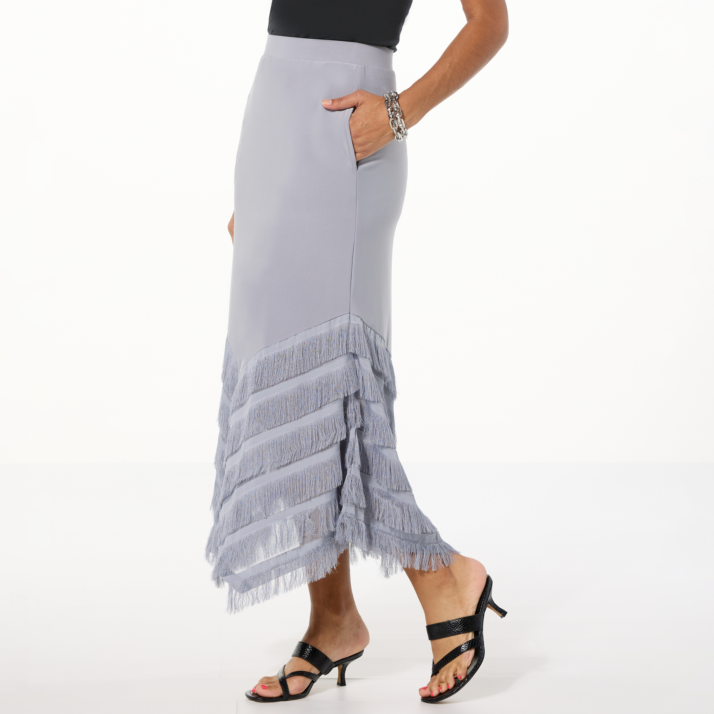 "As Is" Antthony Handkerchief-Hem Maxi Skirt with Eyelash Trim | HSN