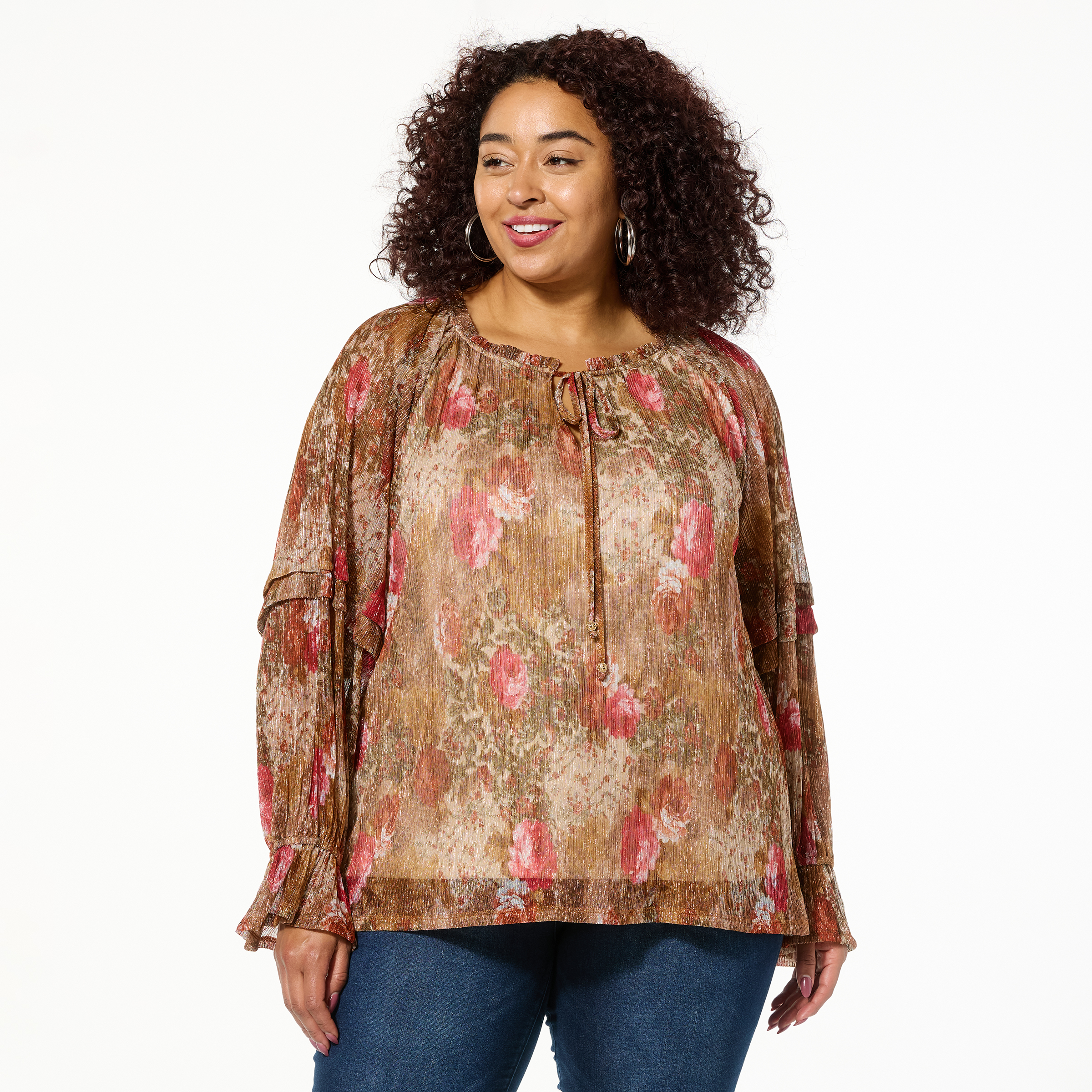 Colleen Lopez Long Sleeve Woven Shimmer Blouse | HSN