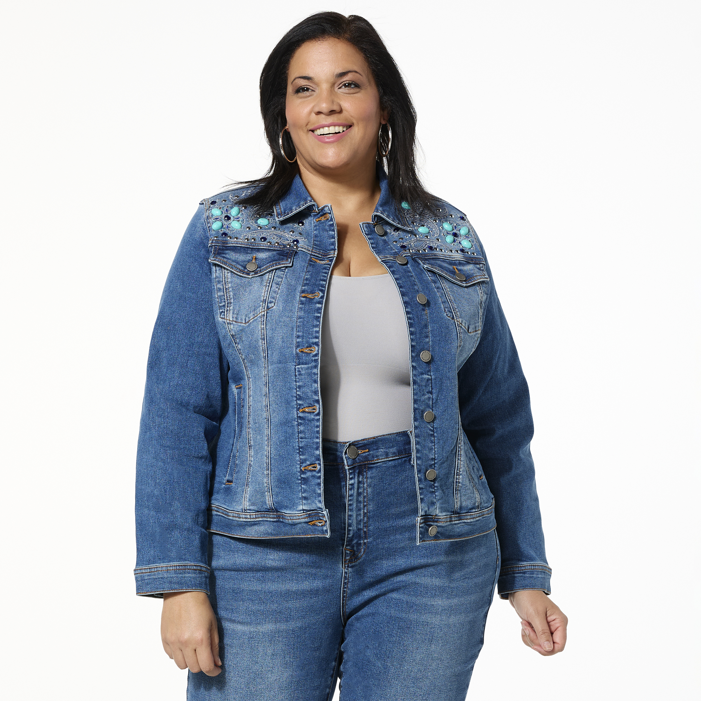 DG2 by Diane Gilman Legacy Embellished Stretch Denim Jean Jacket | HSN
