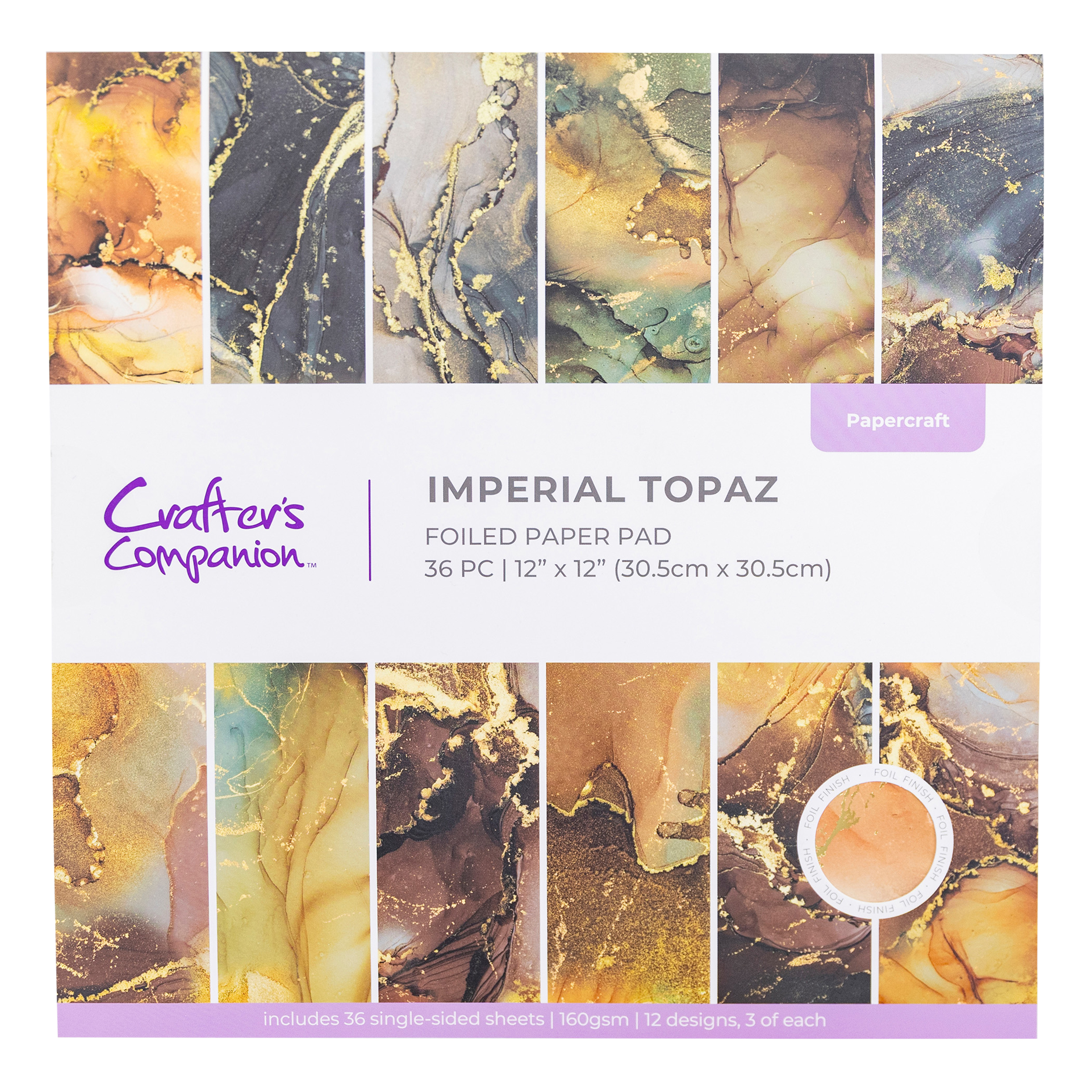 Crafter's Companion Imperial Topaz 12" Marble Foil Paper Pad 36 Sheets ...