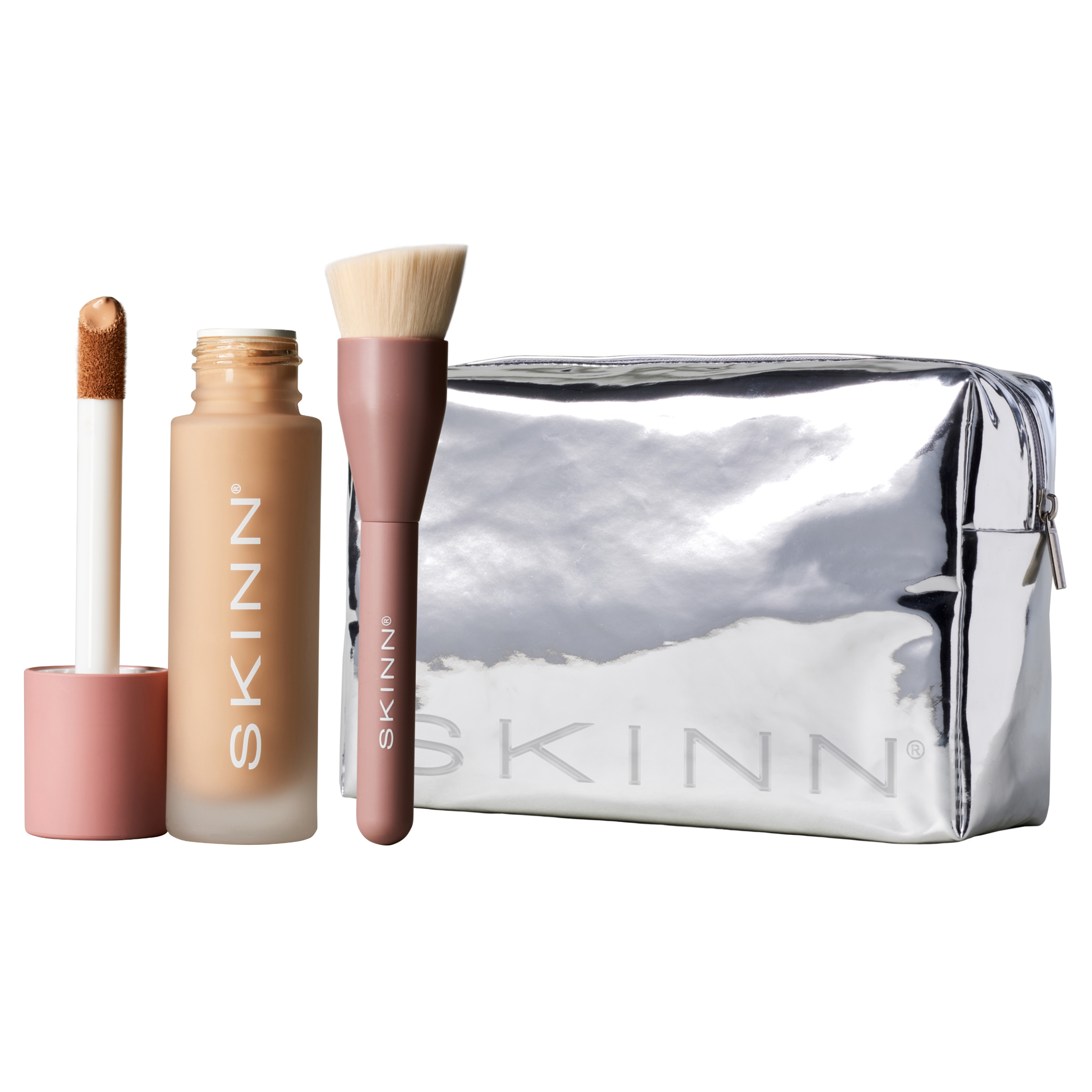 SKINN Scientific Color Concealer + Foundation w/ Brush and Makeup Bag ...