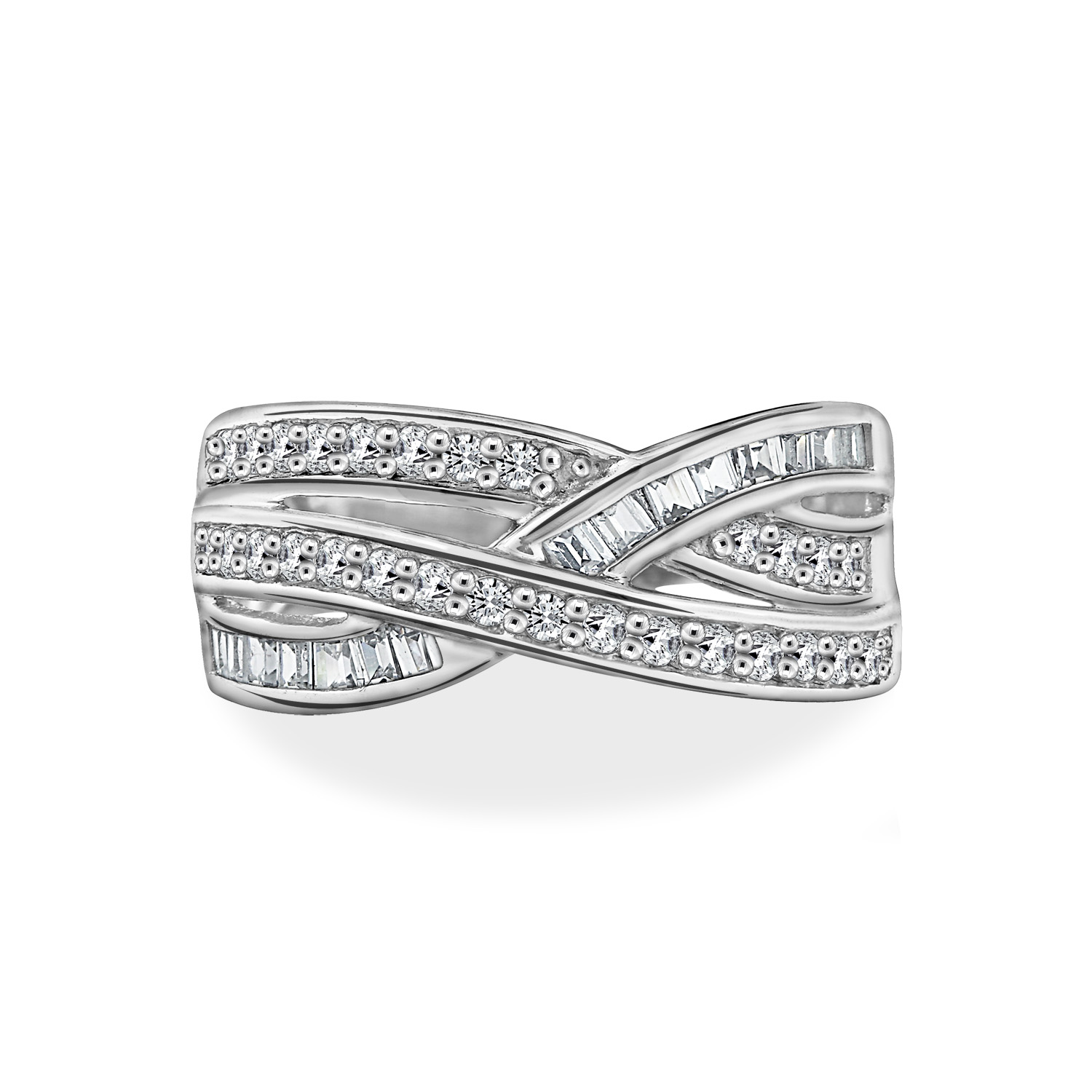 Absolute™ Cubic Zirconia Baguette and Round Overlapping Rows Band Ring ...