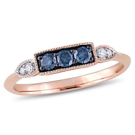 10K Rose Gold Blue and White Diamond Ring - 9576762 | HSN