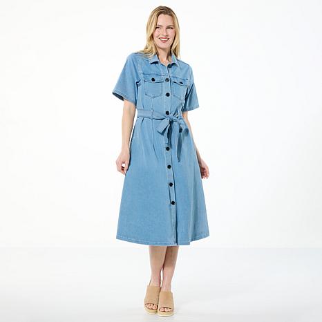 "As Is" DG2 by Diane Gilman Super Stretch Knit Denim Shirtdress | HSN