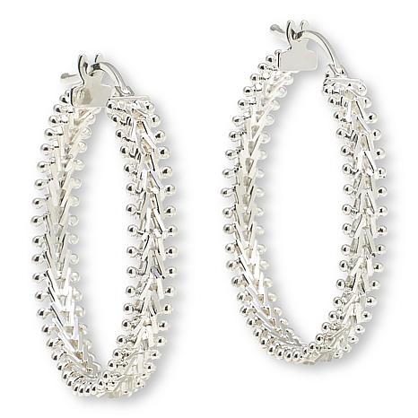 Imperial Silver Sterling Silver Diamond-Cut 2-Row Wheat Hoop Earrings ...