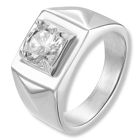 Men's Stainless Steel CZ Square Signet Ring | HSN