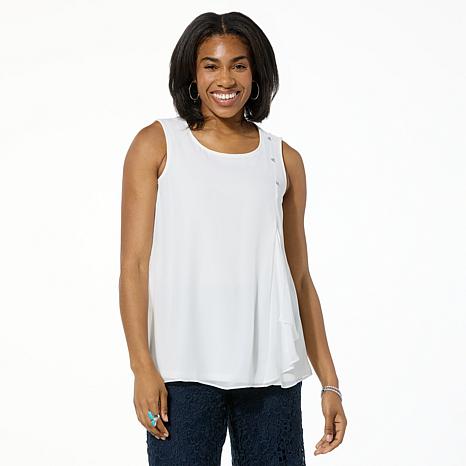 Nina Leonard Cascading Chiffon Sleeveless Top - 23440382 | HSN