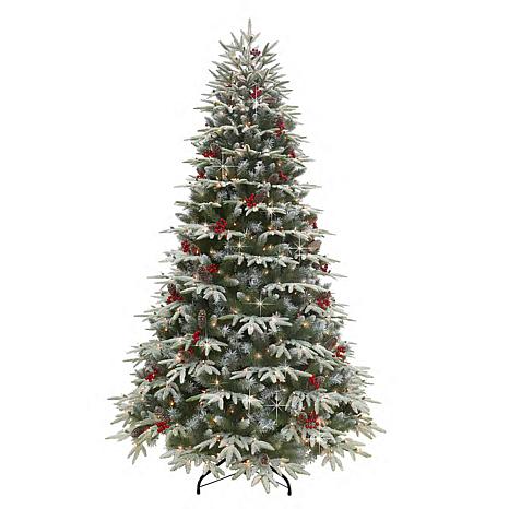 Puleo Intl. Pre-Lit 7.5' Flocked Halifax Fir Artificial Christmas Tree ...
