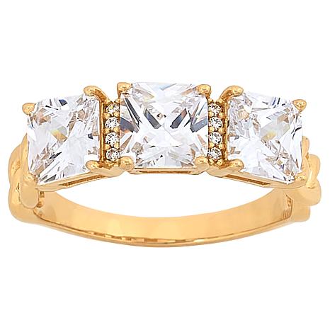 Radiance by Absolute™ Sterling Silver Round 3-Stone Pavé Band Ring ...