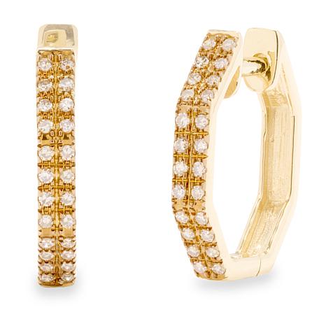 Rarities Gold-Plated 1/5ctw Diamond Octagon Huggie Hoop Earrings | HSN