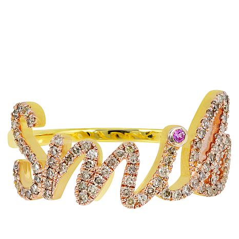 Rarities Gold-Plated Champagne Diamond and Pink Sapphire Smile Ring ...