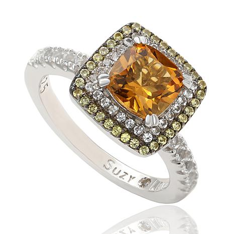 Suzy Levian Cushion-Cut Pink Amethyst, Sapphire and White Topaz Ring ...