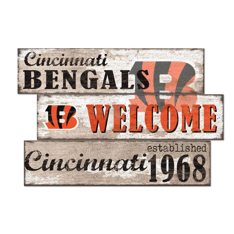 Officially Licensed NFL Welcome 3 Plank Wall Sign - Cincinnati Bengals ...