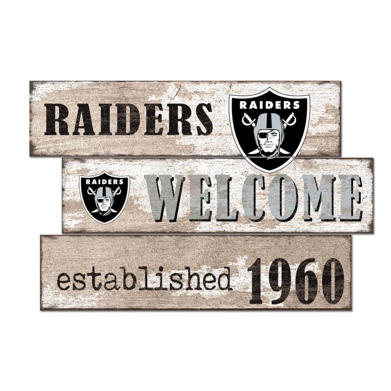 Officially Licensed NFL Welcome 3 Plank Wall Sign - Las Vegas Raiders ...