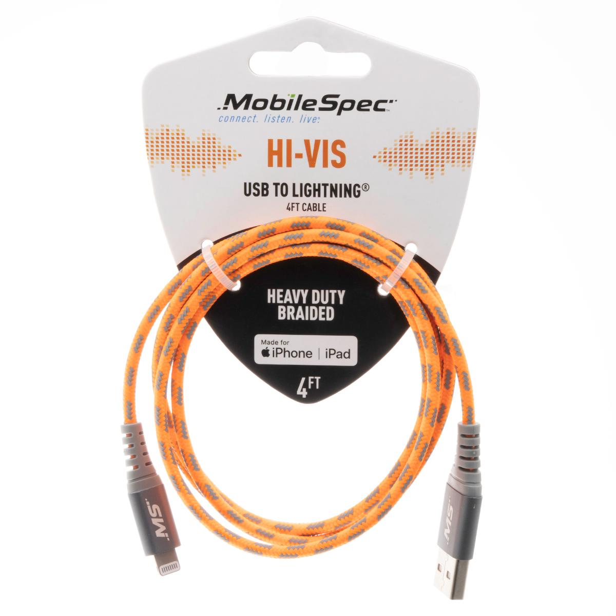 MobileSpec Hi-Vis 4ft Lightning to USB-A Cable, Orange - 20099818 | HSN