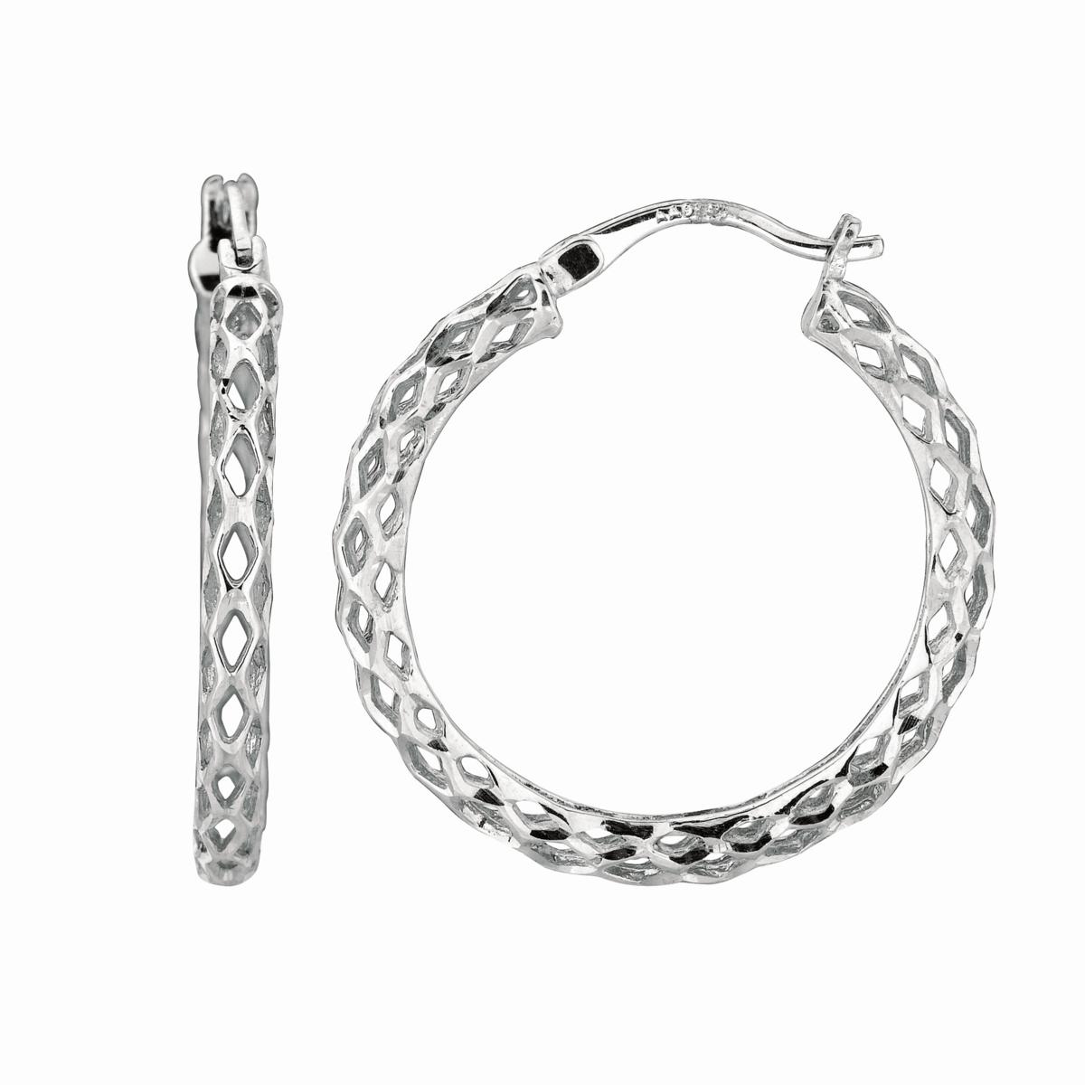 Sterling Silver Polished and Diamond-Cut Hoop Earrings - 3/4" | HSN