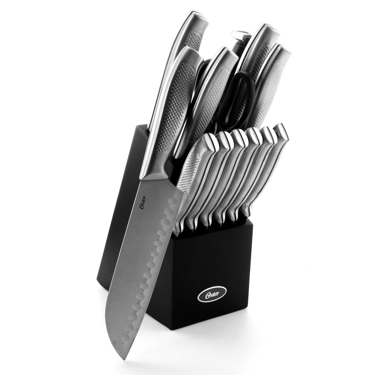 Oster Edgefield 14pc Steel Cutlery Knife Set with Black Knife Block | HSN