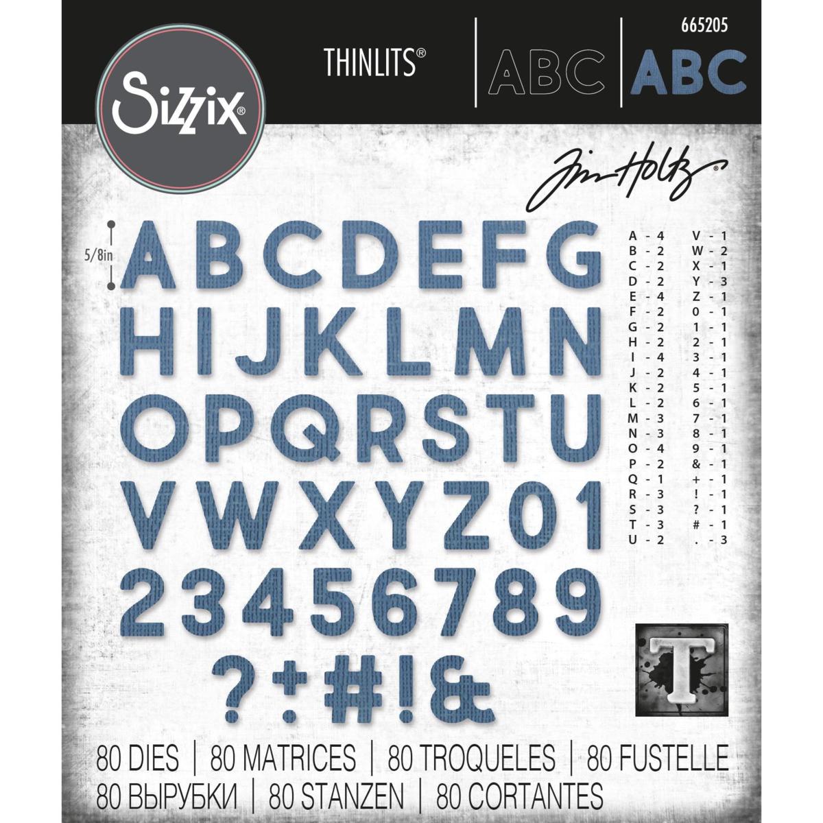 Sizzix Thinlits by Tim Holtz 80-piece Bold Alphanumeric Die Set - 20359796 | HSN