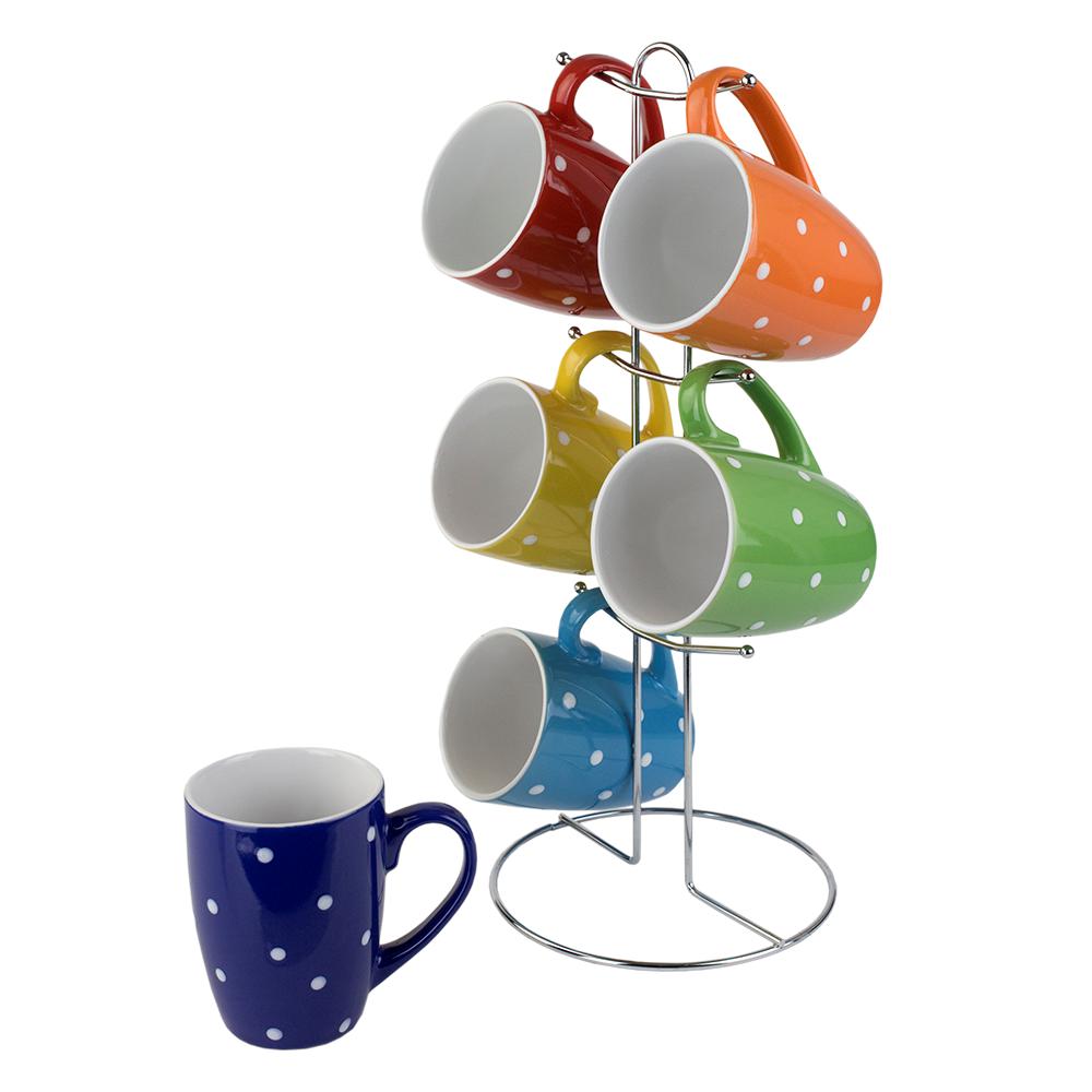 Home Basics Polka Dot Mug Set with Stand - 6 Piece - 20429325 | HSN