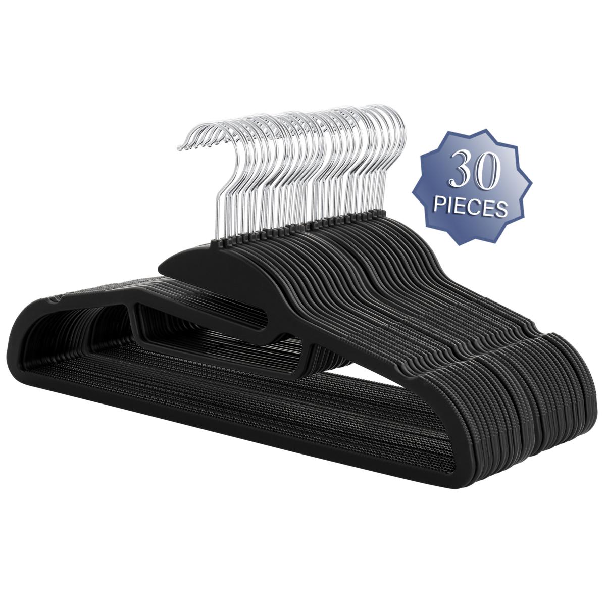 Elama Home 30-Piece Rubber Non Slip Hanger Set with U-Slide in Black | HSN