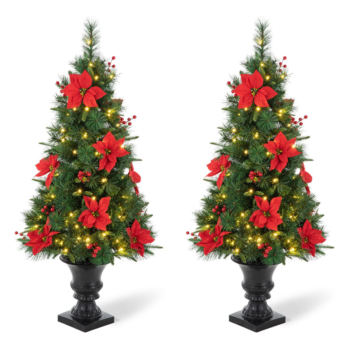 Glitzhome 2PK 4ft Pre-Lit Pine Artificial Christmas Porch Tree w/Light ...