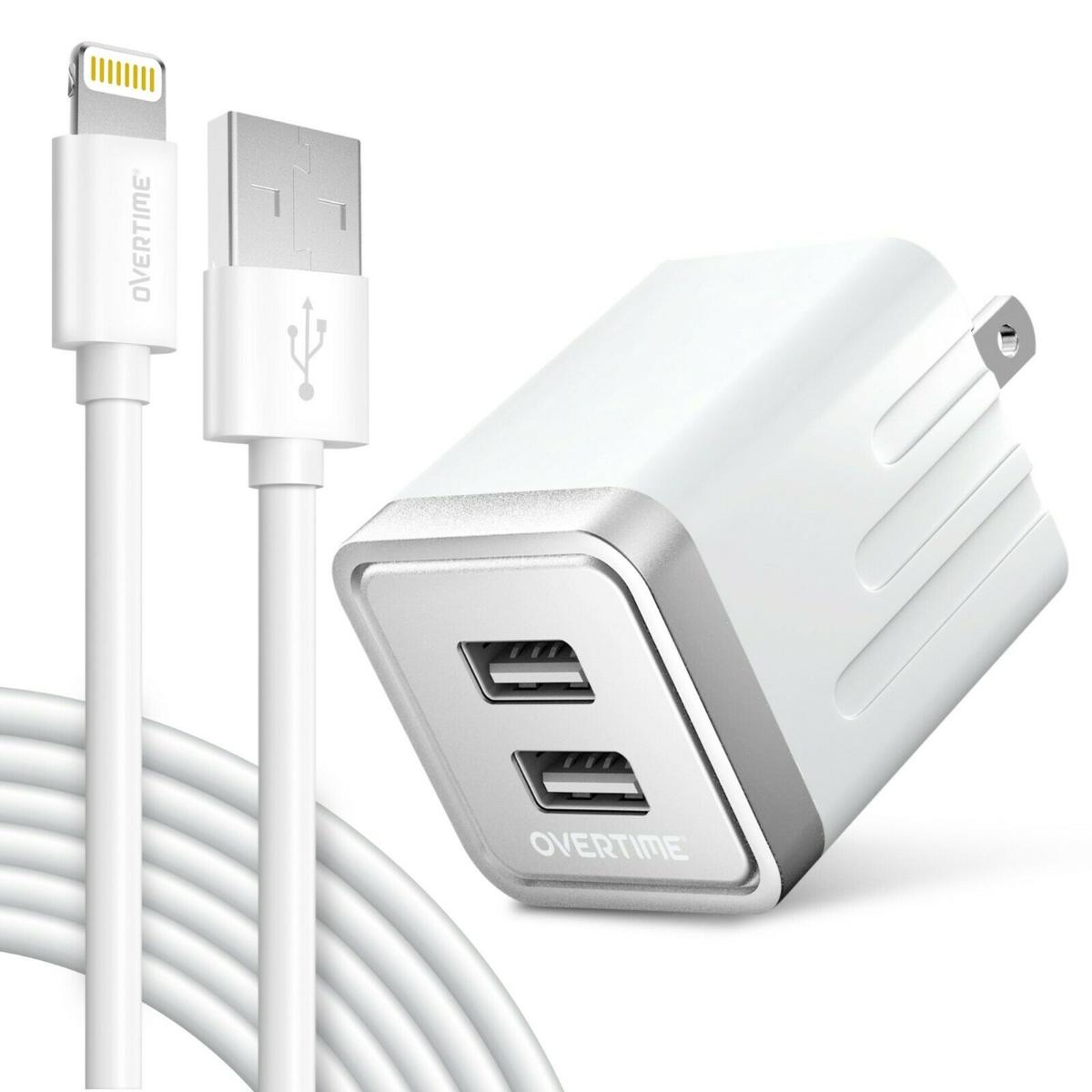 iPhone Charger Set: Wall Charger + 10 Ft Lightning Cable - Silver | HSN