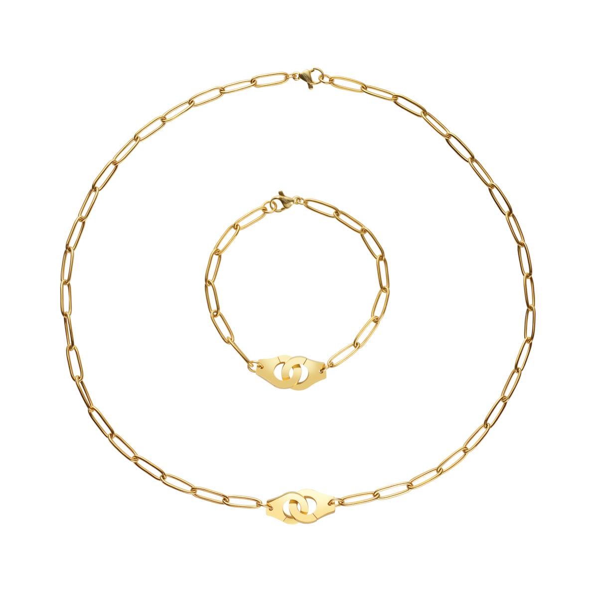 Stately Steel Handcuff Chain Necklace and Bracelet Set | HSN