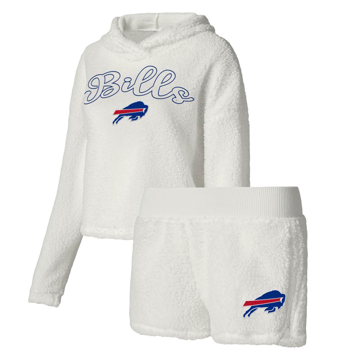 Women's Concepts Sport White Buffalo Bills Fluffy Pullover Sweatshirt & Shorts Sleep Set ...