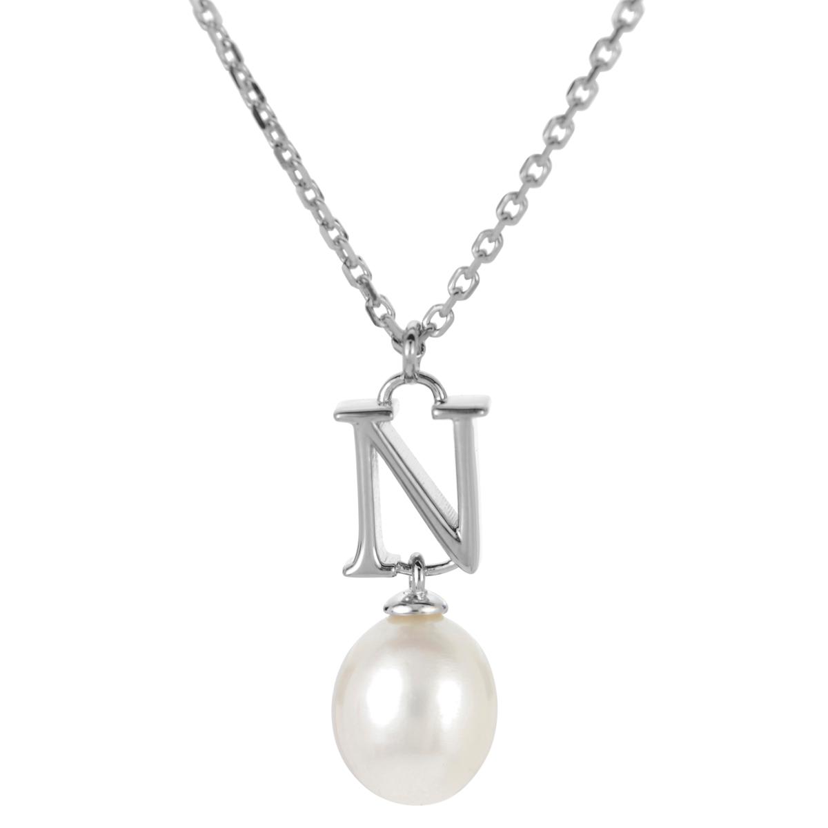 Sterling Silver Cultured Freshwater Pearl "N" Initial 16" Necklace | HSN