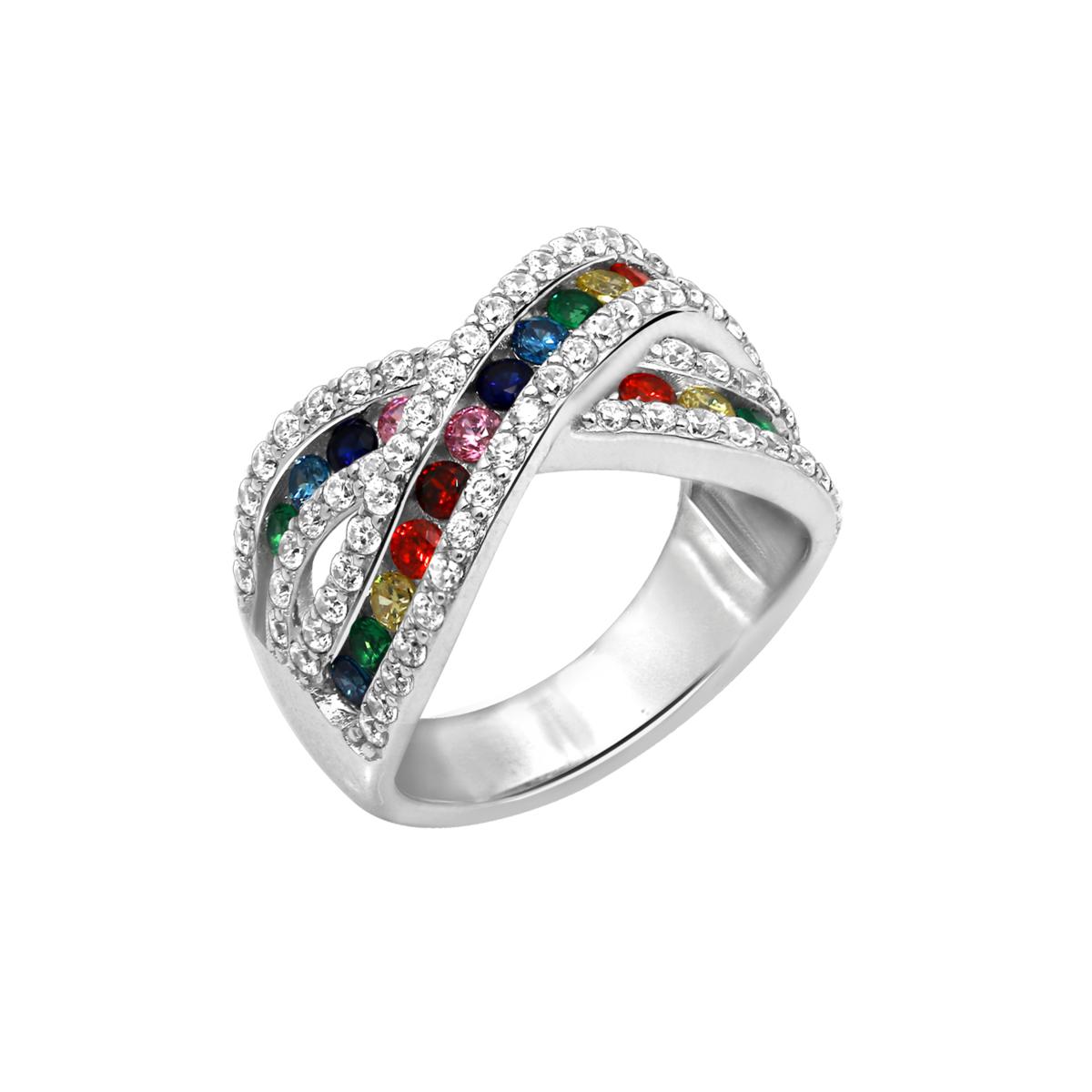 Radiance by Absolute™ 3.45ctw Platinum-Plated Rainbow Crossover Ring | HSN