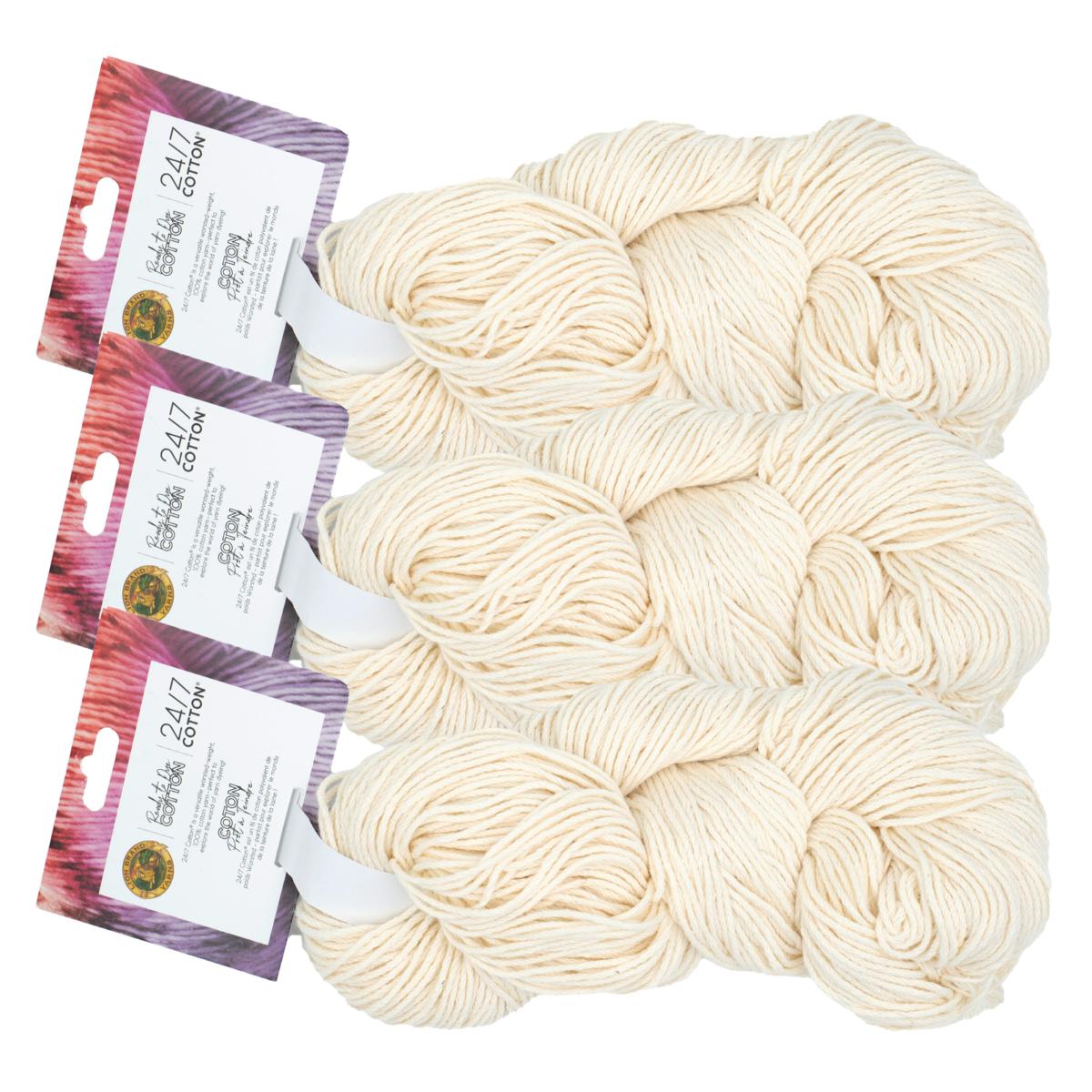 Lion Brand Yarn 24/7 Cotton Ready to Dye Hank Natural 3pk | HSN