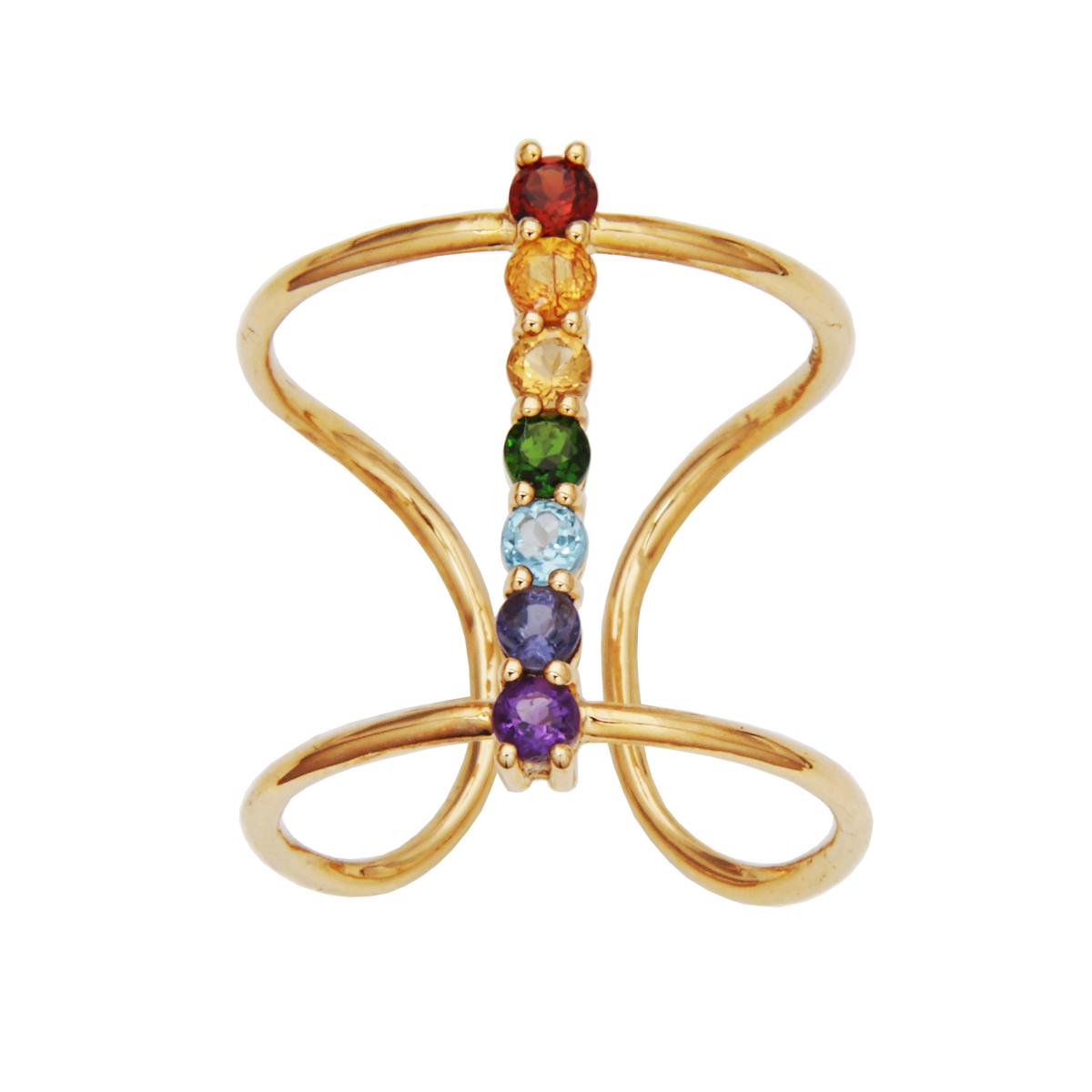 10K Yellow Gold Multigemstone Vertical Bar Open Shank Ring | HSN