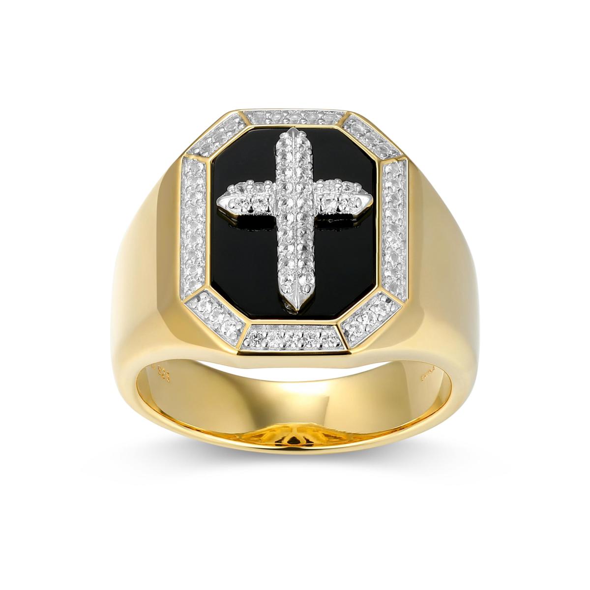 Men's Gold-Plated Onyx and Created White Sapphire Cross Ring | HSN
