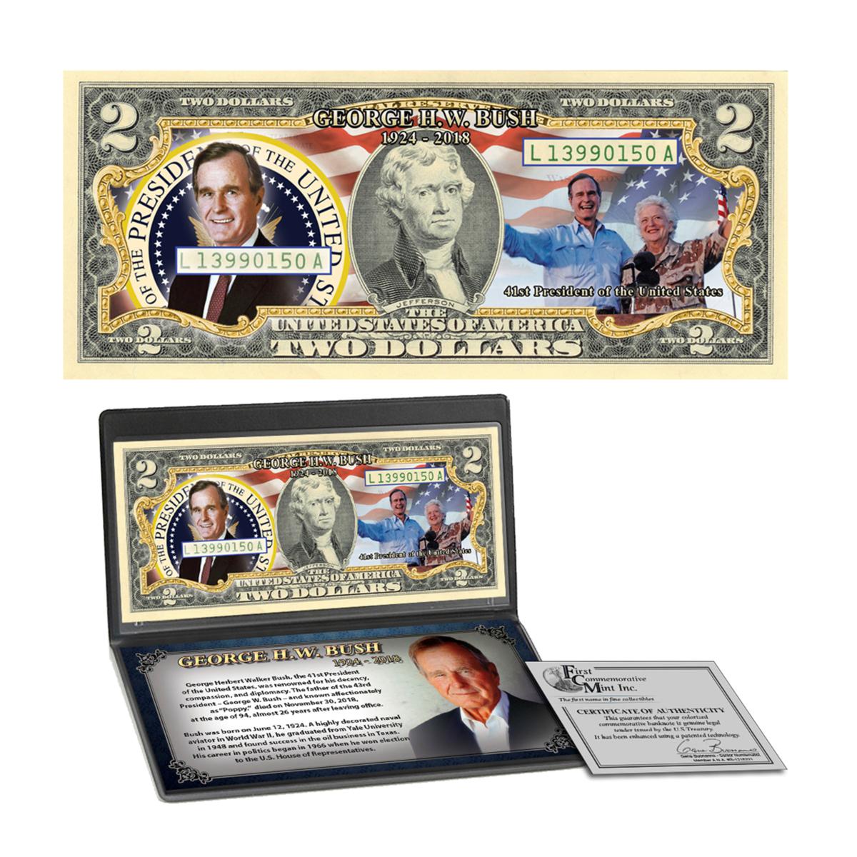 George H.W. Bush Commemorative Colorized $2 Bill - 8929754 | HSN