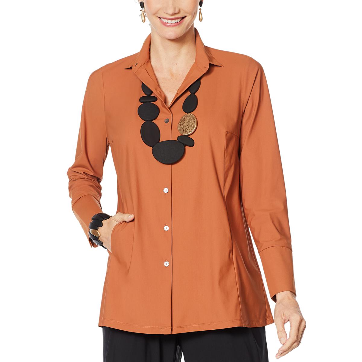 (HSN) MarlaWynne Luxe StretchTech Shirt with Pockets and Pleats ...