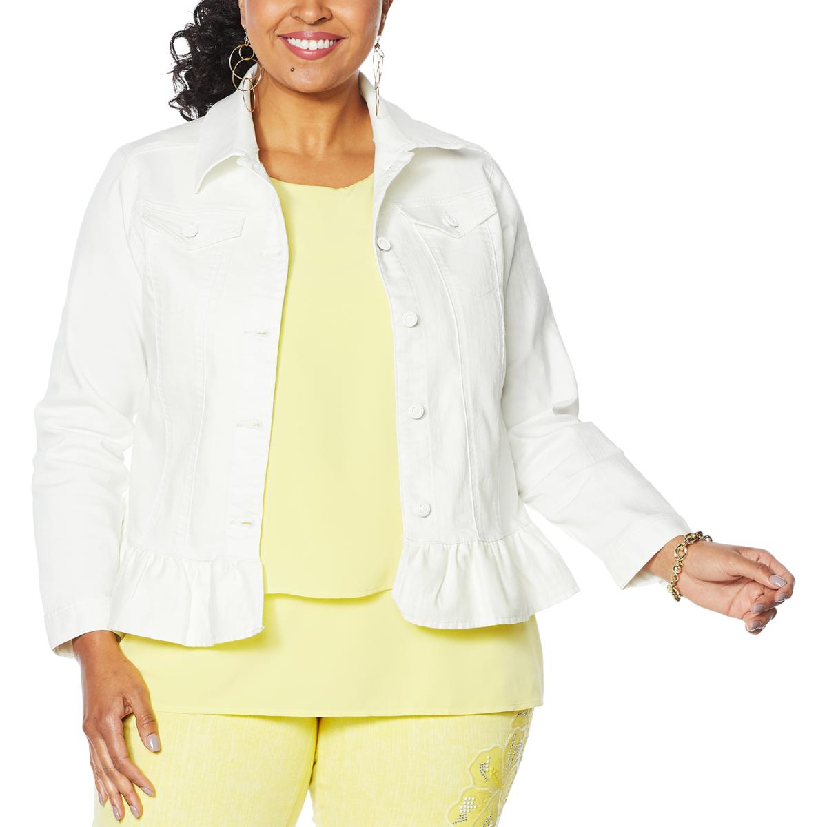 DG2 by Diane Gilman Ruffled-Hem Classic Stretch Denim Jacket - 9274030 ...