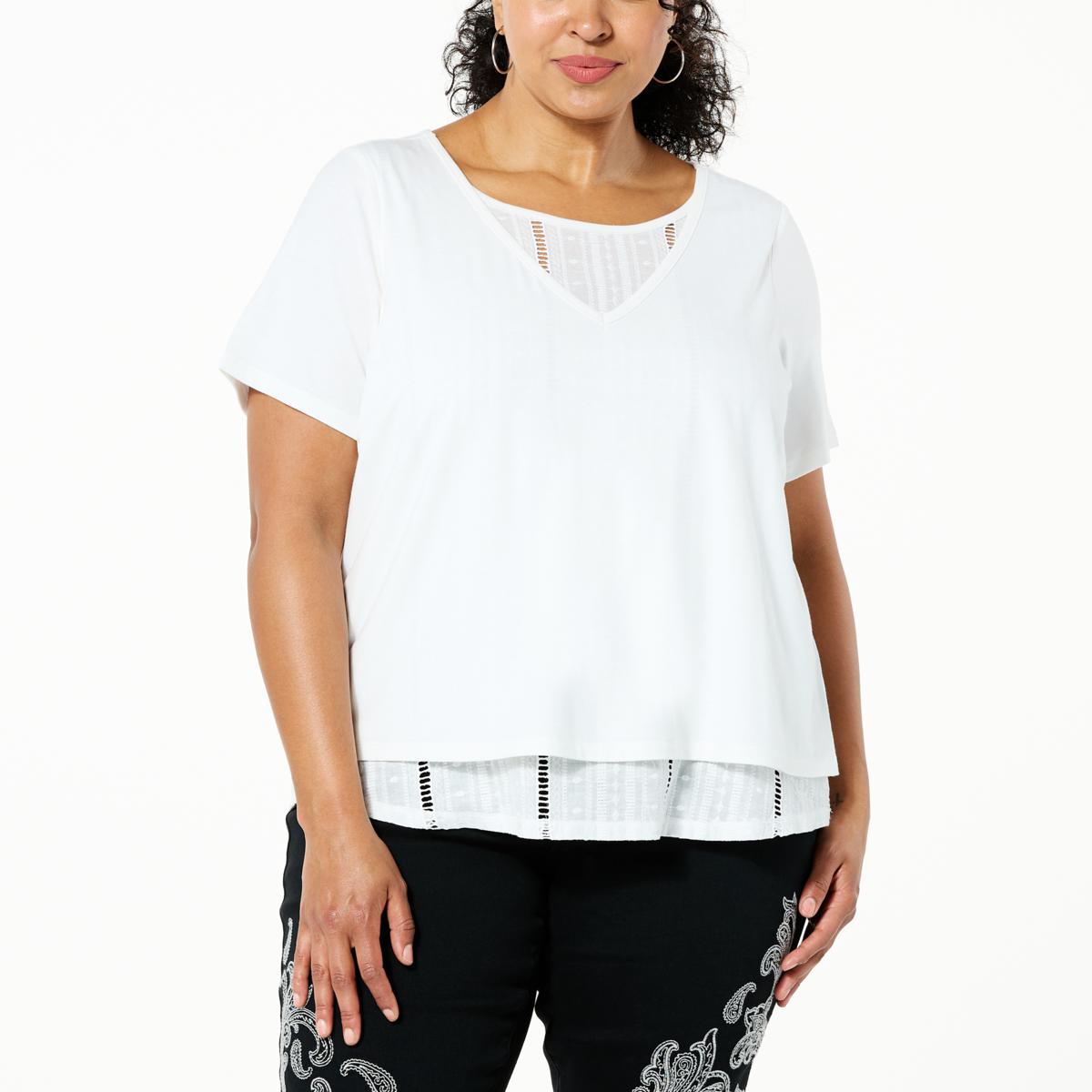 DG2 by Diane Gilman Double Layer Knit & Eyelet Combo Easy Top ...