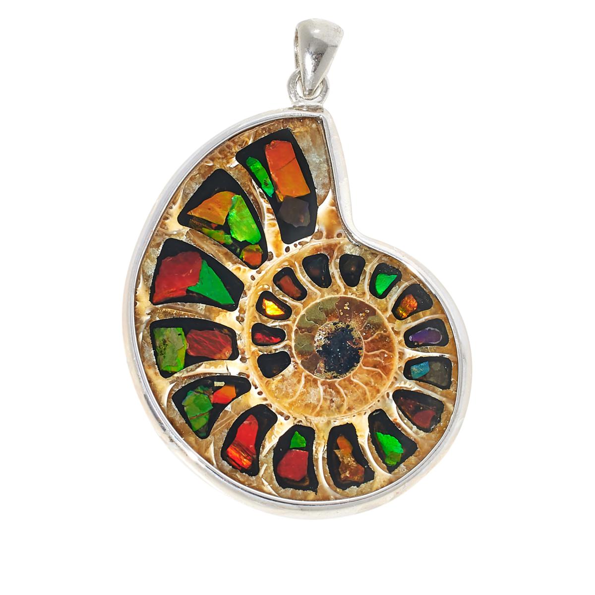 Canadian Ammolite Gems Sterling Silver Ammolite Shell Inlay Pendant | HSN