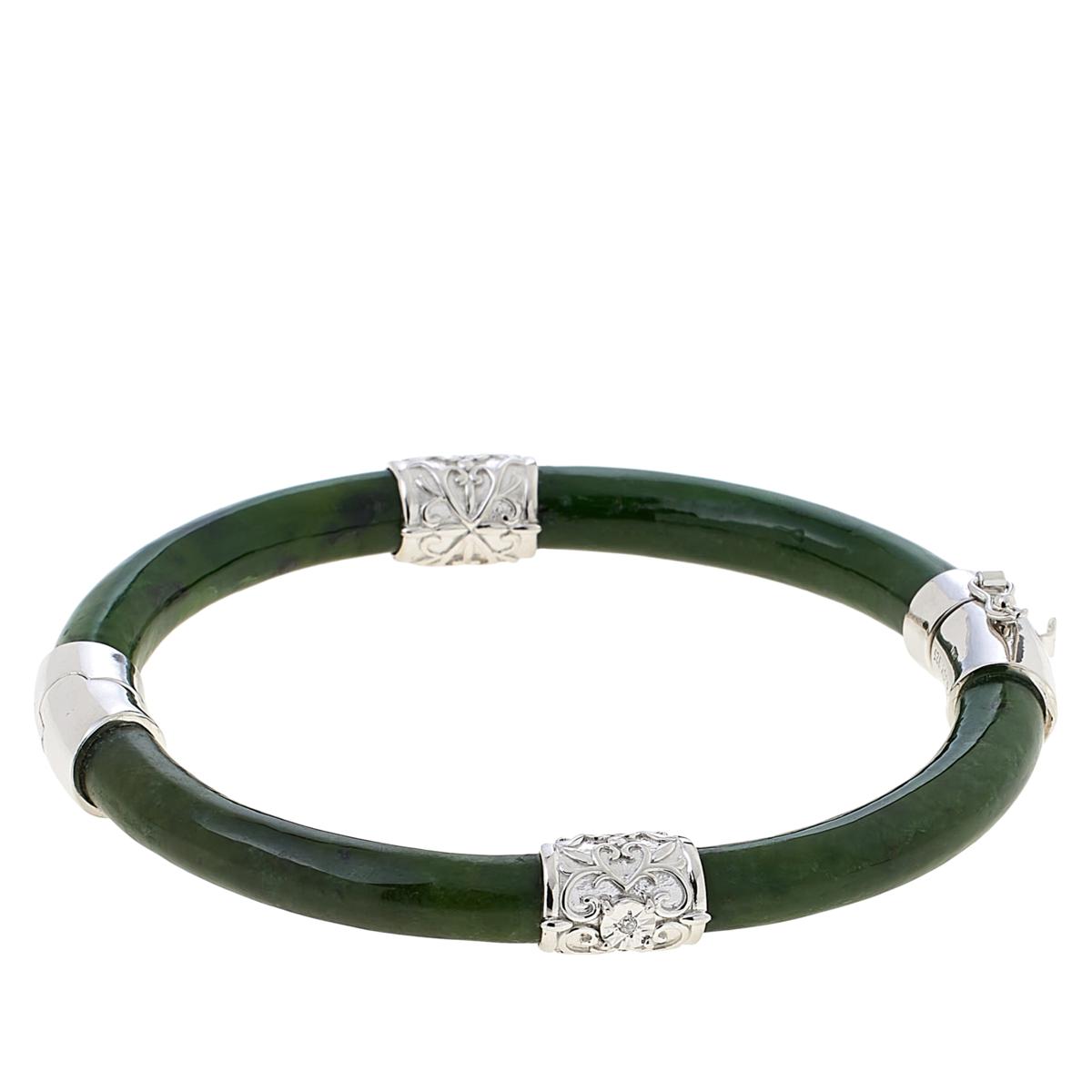 Jade of Yesteryear Jade and Cubic Zirconia Sterling Silver Bangle - 20864192 | HSN