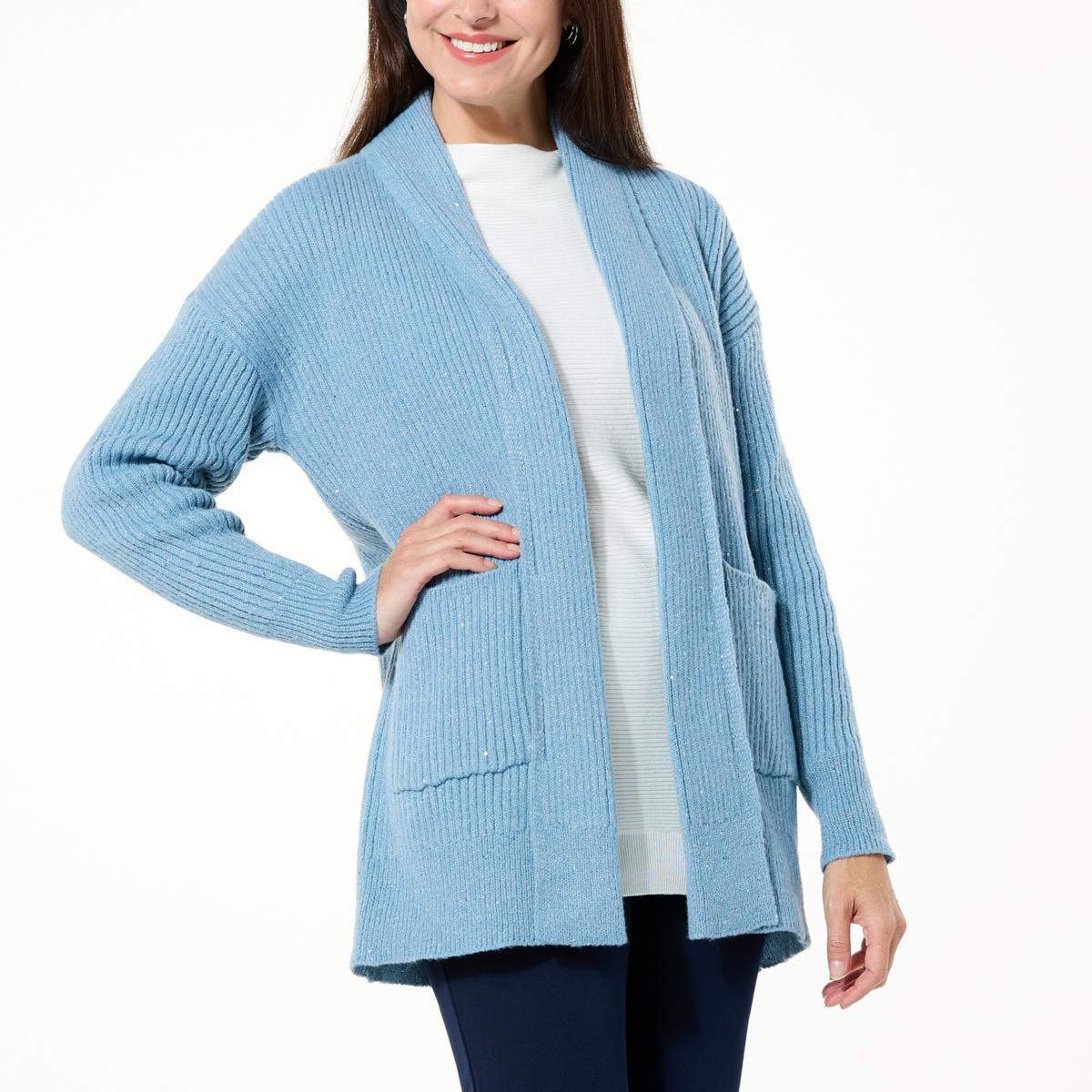 Nina Leonard Ribbed Sparkle Knit Cardigan | HSN