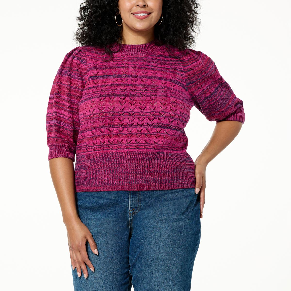La Joie Crochet Knit Lantern Sleeve Sweater - 20912514 | HSN