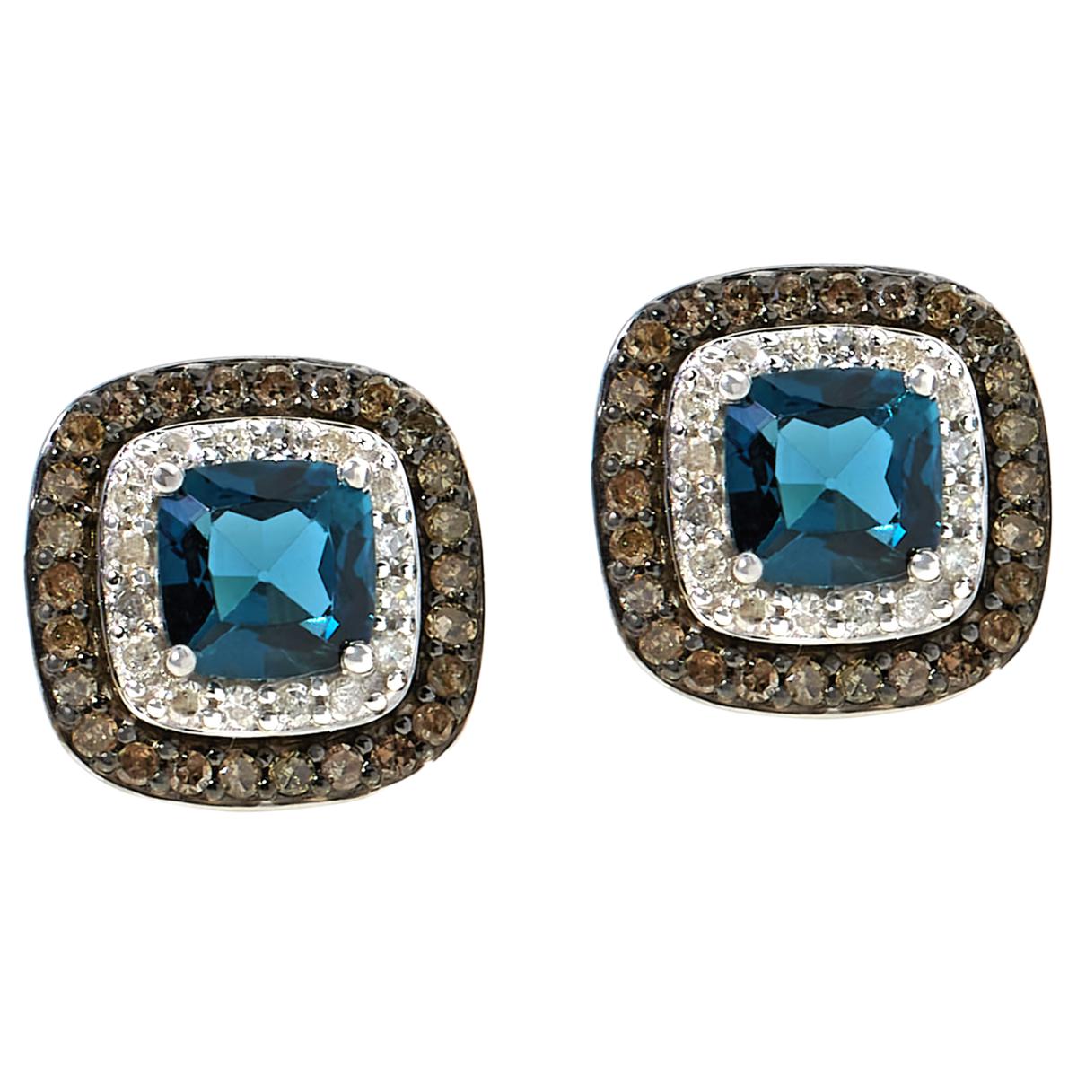 Colleen Lopez London Blue Topaz and Diamond Double Halo Stud Earrings | HSN