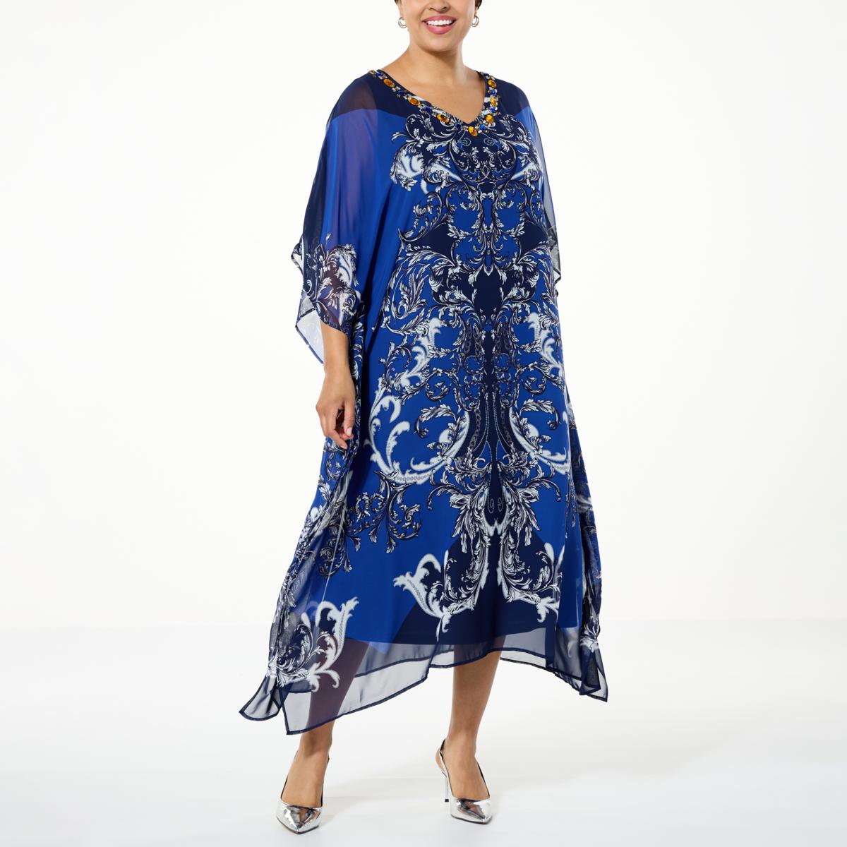 Antthony Printed Chiffon Beaded Caftan with Tank Dress - 21440080 | HSN
