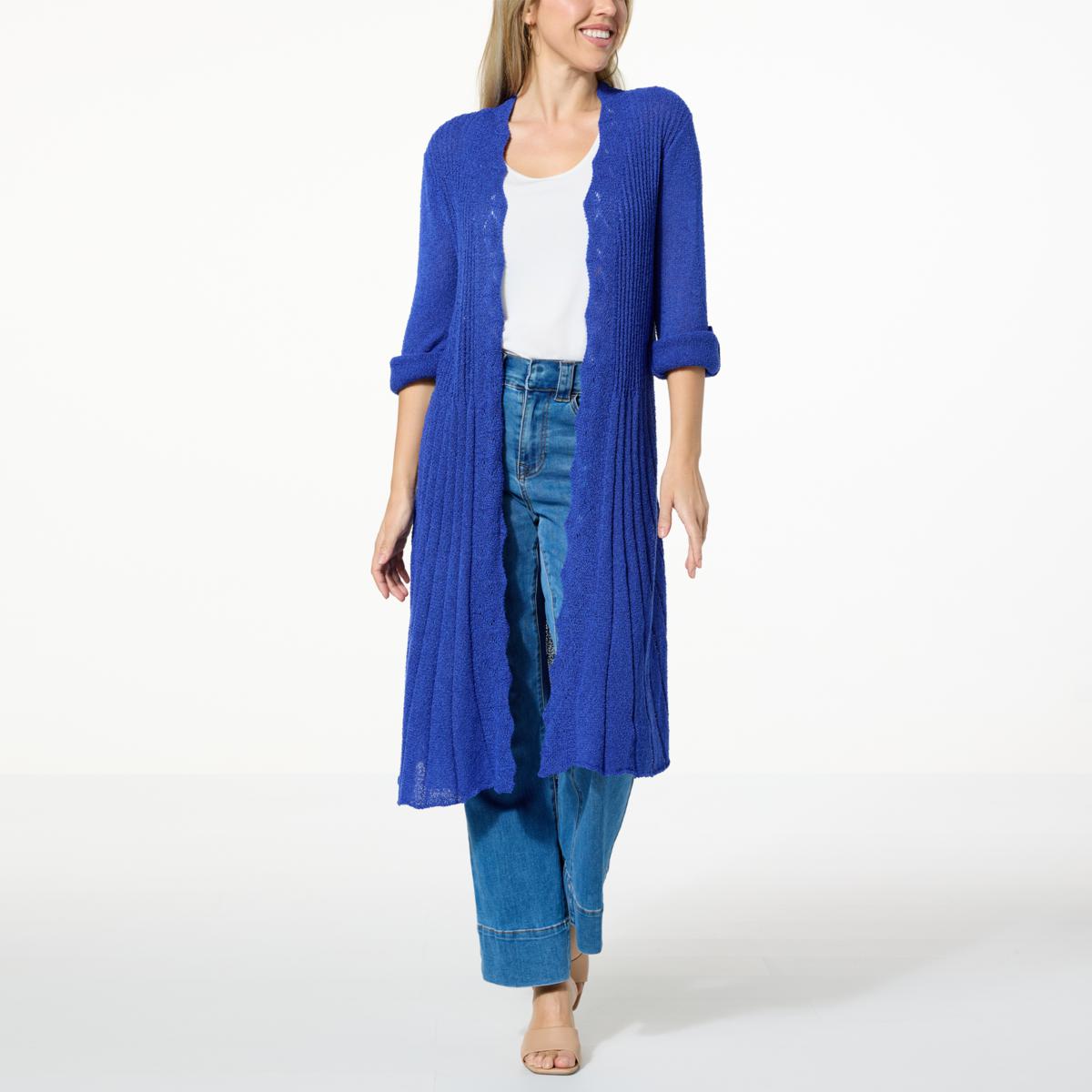 Nina Leonard Roll Tab Sleeve Ribbed Sweater Cardigan | HSN